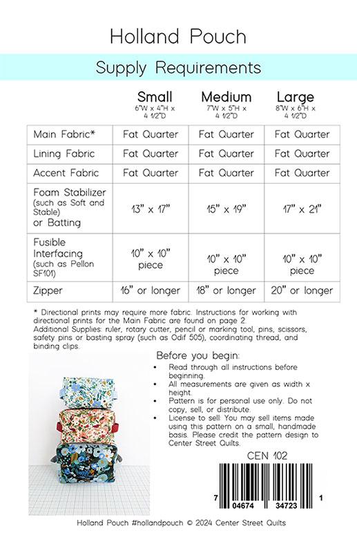 Center Street Quilts Holland Pouch Pattern - Sewtopia