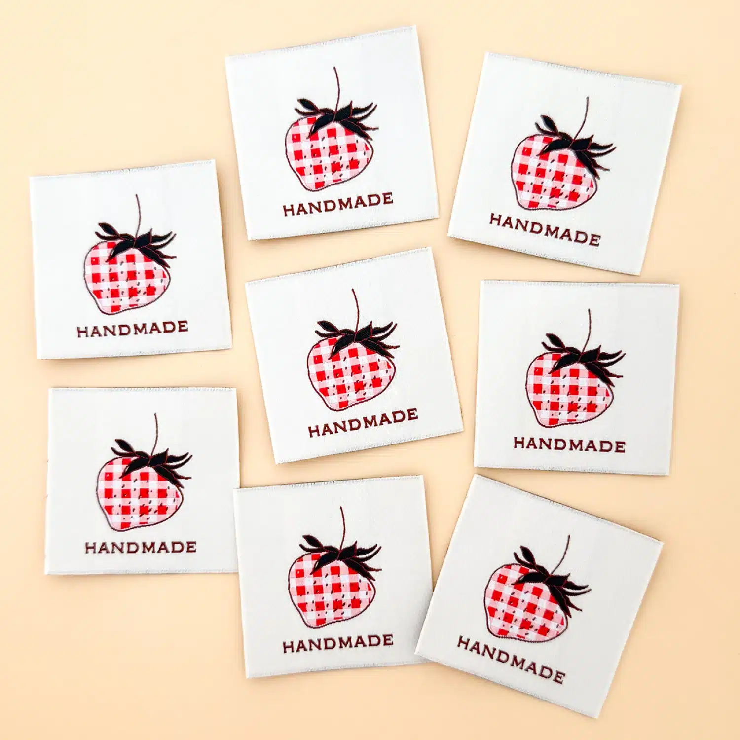 Minki Kim Sewing Illustration Check Strawberry Woven Labels - Sewtopia