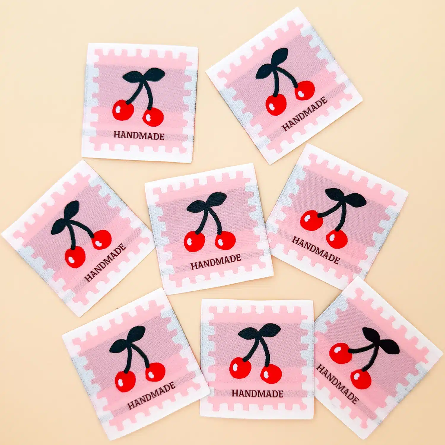 Minki Kim Sewing Illustration Cherry Pink Woven Labels - Sewtopia