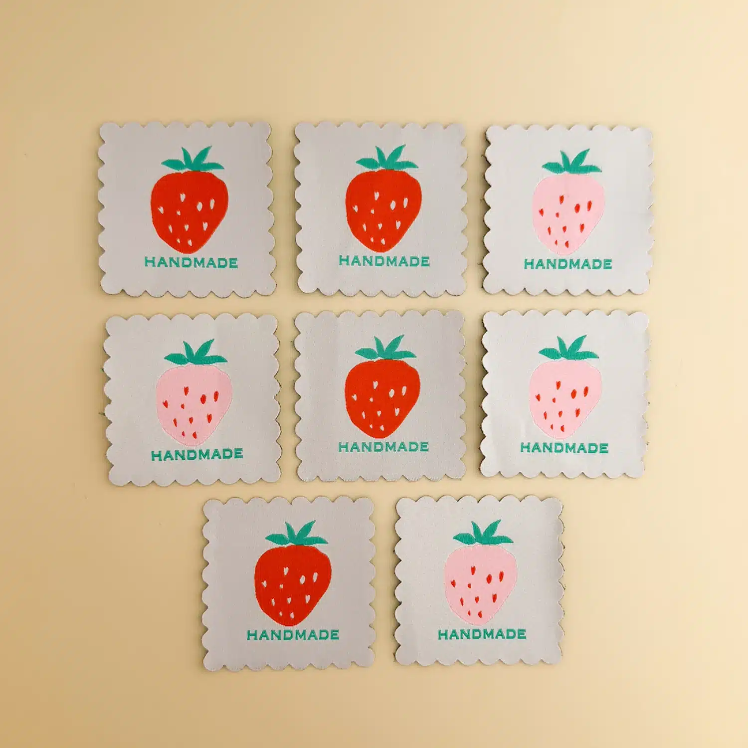 Minki Kim Sewing Illustration Scalloped Strawberry Woven Labels - Sewtopia